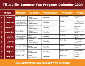 Titusville Calendar – Summer Fun